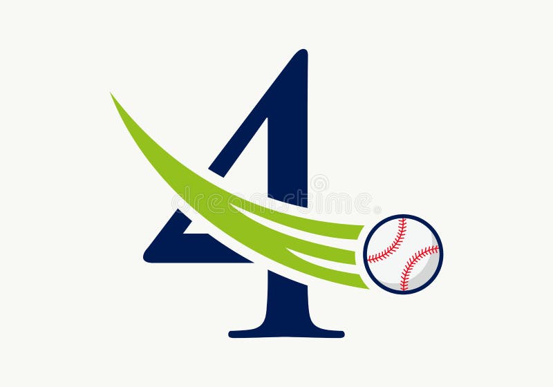 Letter 4 Baseball Logo Concept with Moving Baseball Icon Vector ...