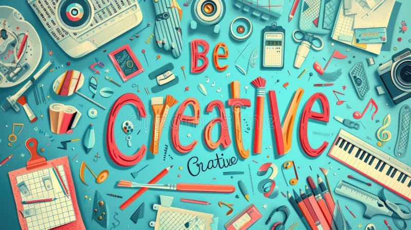 Letter of Be Creative in Variant Style with Music Element and Equipment ...