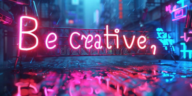 Letter of Be Creative in Variant Texture with Neon in Futuristic Style ...