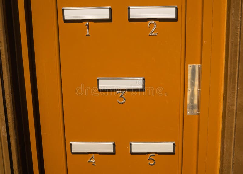 Letter boxes in door stock photo. Image of background - 117506214
