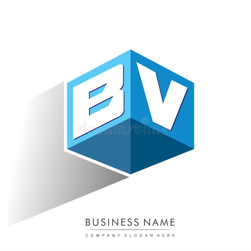 Letter BV Logo in Hexagon Shape and Blue Background, Cube Logo with ...