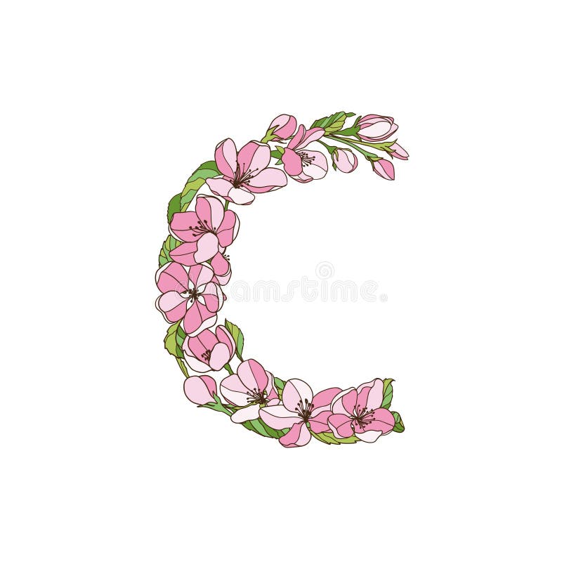 Vector Letter C of Apple Tree Flowers. Stock Vector - Illustration of ...