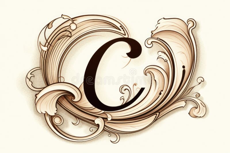 Letter C, Calligraphic Style, on White Background Stock Image - Image ...