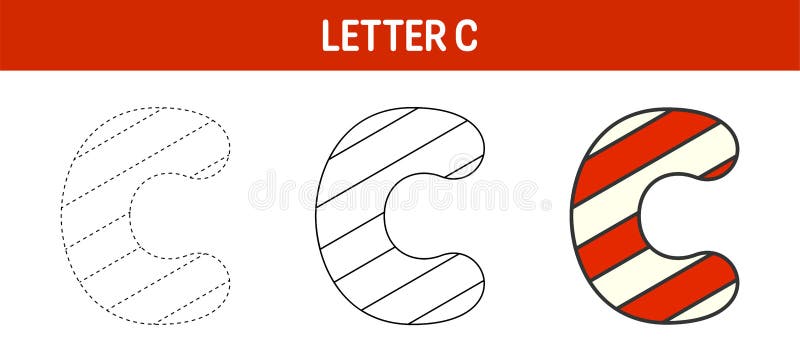 Letter C Candy Cane, Tracing and Coloring Worksheet for Kids Stock ...