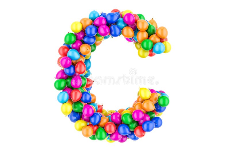 Letter C from Colored Balloons, 3D Rendering Stock Illustration ...
