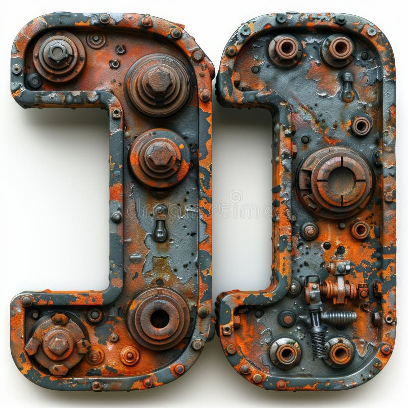 Letter C Constructed Using Rusty Metal Parts, Showcasing Artistic ...