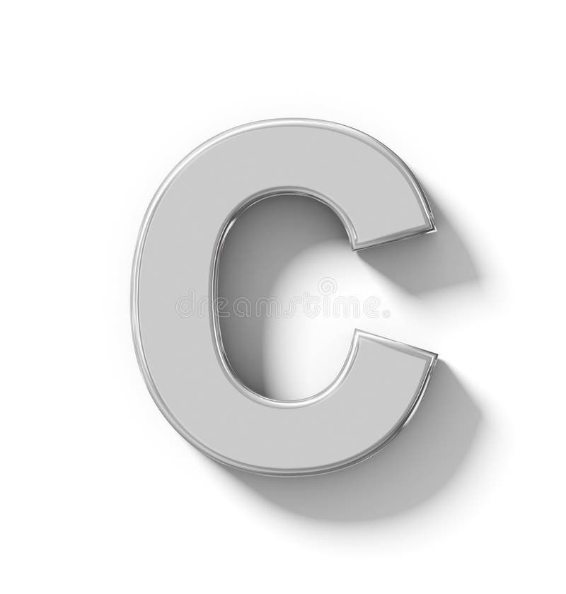 Letter C 3D Silver Isolated on White with Shadow - Orthogonal Pr Stock ...