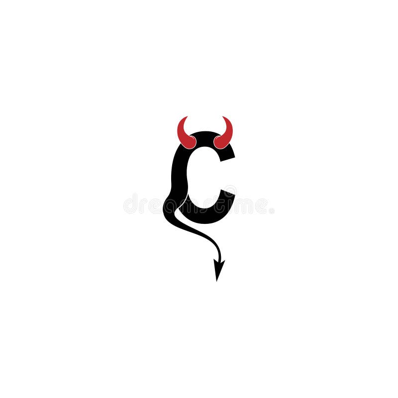 Letter C with Devil`s Horns and Tail Icon Logo Design Vector Stock ...