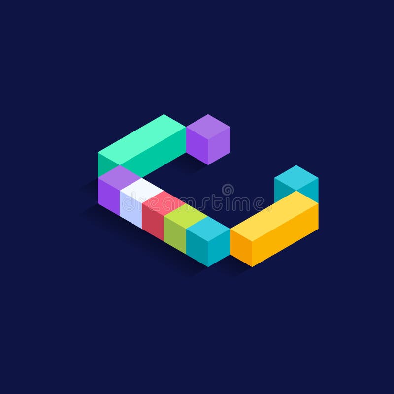 Letter C Isometric Colorful Cubes 3d Design, Three-dimensional Letter ...