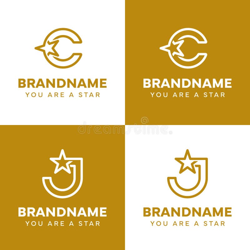 Letter C and J Star Logo Set, Representing Success, Freedom and Premium ...