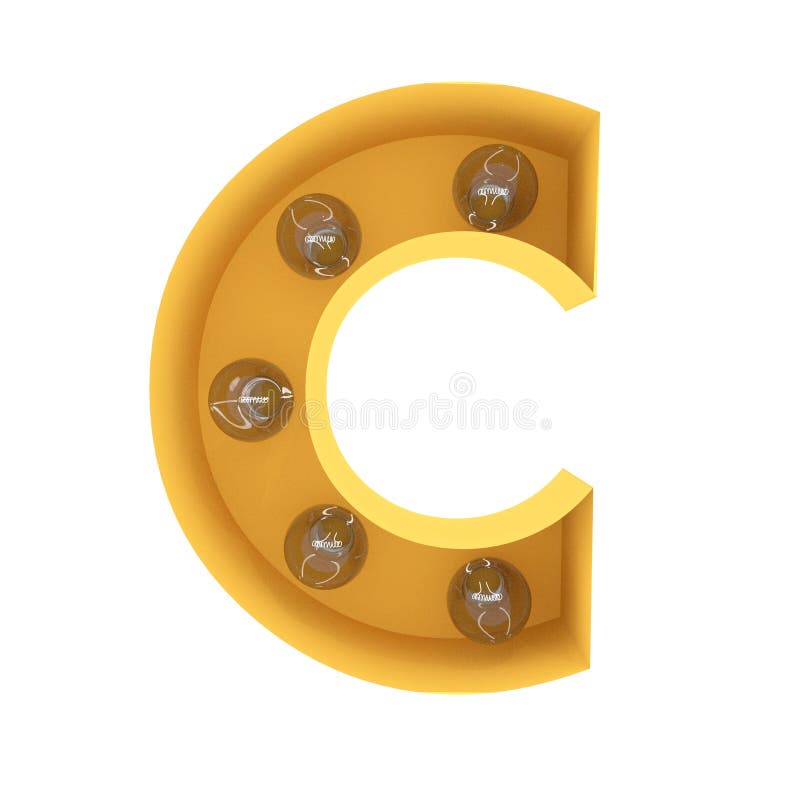 Letter C Light Sign Yellow Vintage. 3D Rendering Stock Illustration ...