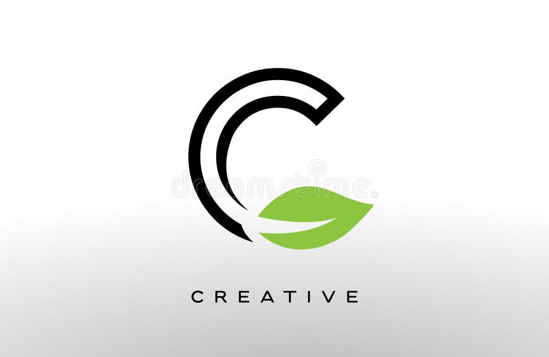 Letter C Logo Design with Green Leaf Made of Black Lines Vector Stock ...
