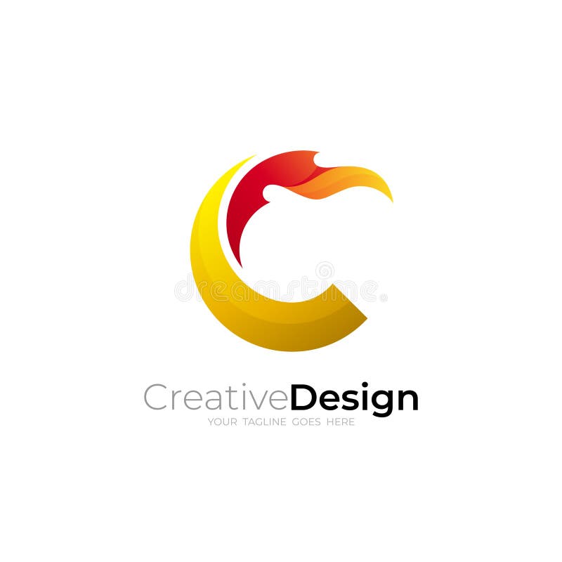 Letter C Logo with Fire Design Combination, 3d Style Stock Illustration ...