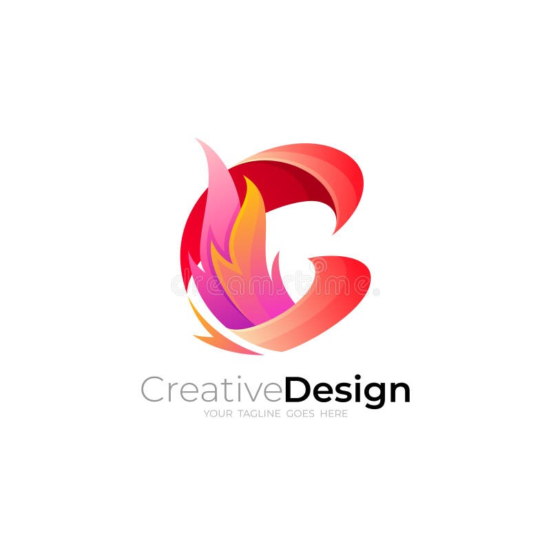 Letter C Logo and Fire Design Combination, Red Color Stock Vector ...
