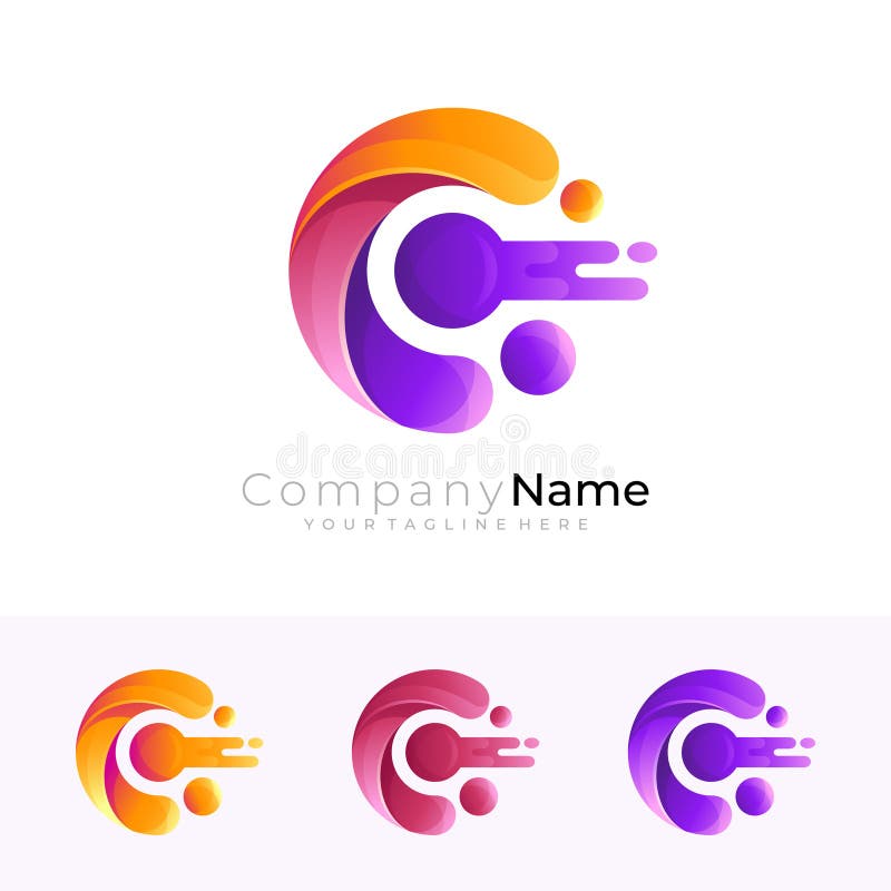 Letter C Logo with Technology Design Template, Set Icon Stock Vector ...