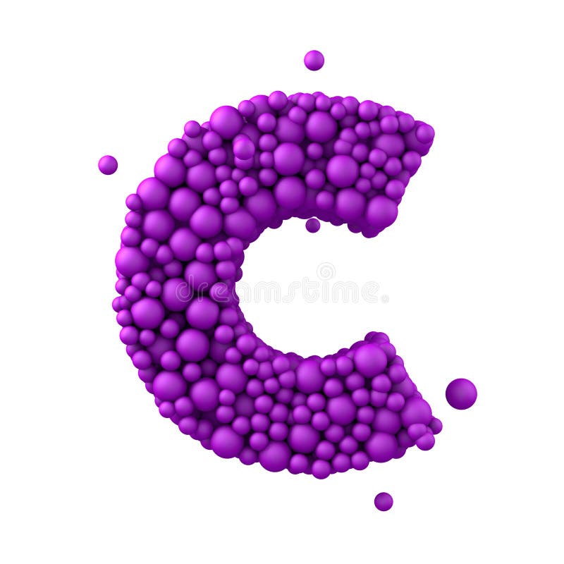 Letter C Made of Plastic Beads, Purple Bubbles, Isolated on White, 3d ...