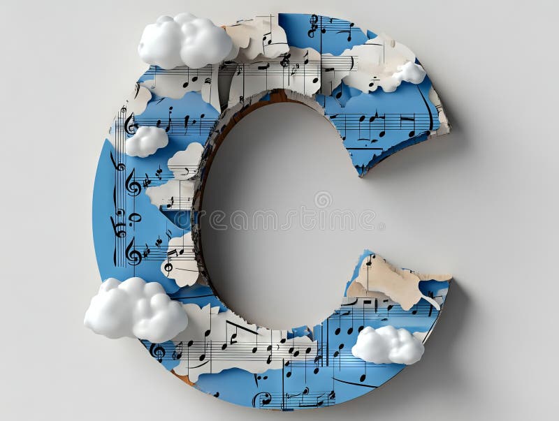 A Letter C with Music Notes and Clouds on it Stock Illustration ...