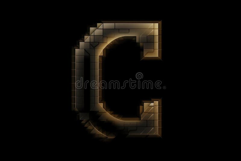 Letter C, Pixel Art Style, on Black Background Stock Illustration ...