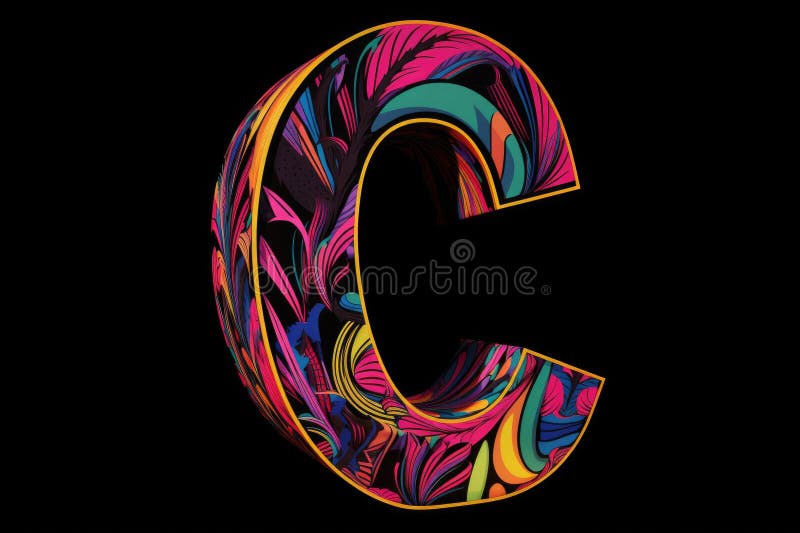 Letter C, Pop Art Style, on Black Background Stock Illustration ...