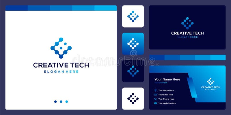 Letter C with Tech Style and Gradient Color. Business Card Stock Vector ...