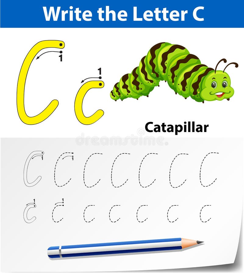 Letter C Tracing Alphabet Worksheets Stock Vector - Illustration of ...