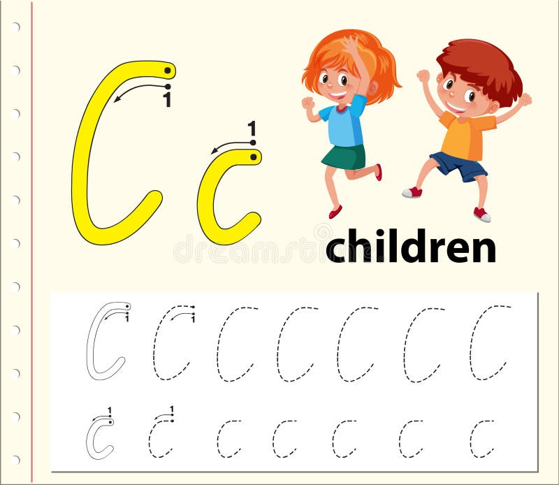 Letter C Tracing Alphabet Worksheets Stock Vector - Illustration of ...
