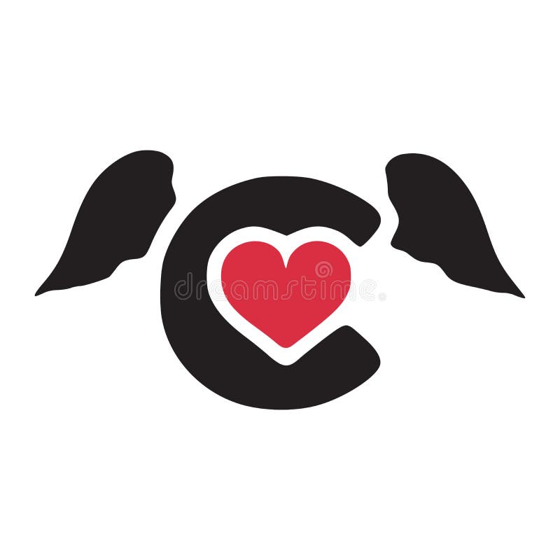 Letter C with Wings and Heart Symbol Stock Vector - Illustration of ...