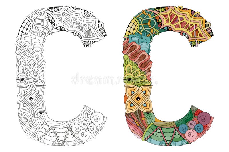 Letter C Zentangle for Coloring. Vector Decorative Object Stock Vector ...
