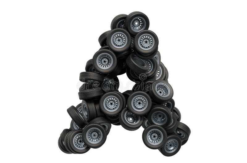 Letter R from Car Wheels, 3D Rendering Stock Illustration ...