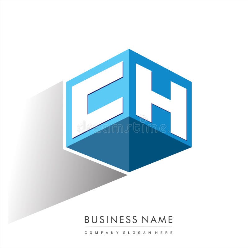 Letter CH Logo in Hexagon Shape and Blue Background, Cube Logo with ...