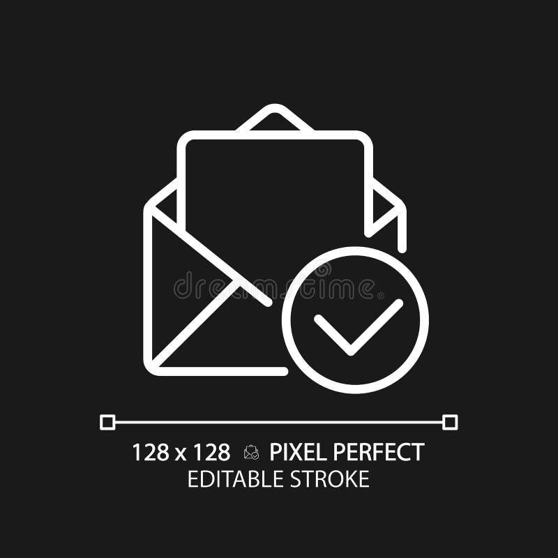 Letter with Check Mark Pixel Perfect White Linear Icon for Dark Theme ...