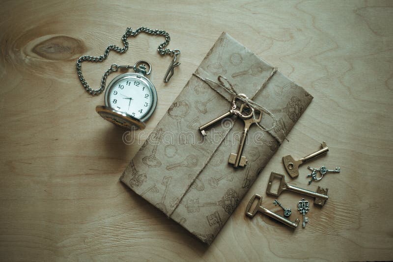 Letter, clock and keys stock photo. Image of tools, history - 65251502