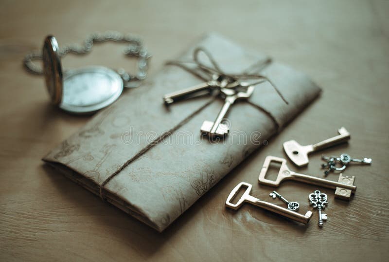 Letter, clock and keys stock photo. Image of retro, nostalgia - 65252370