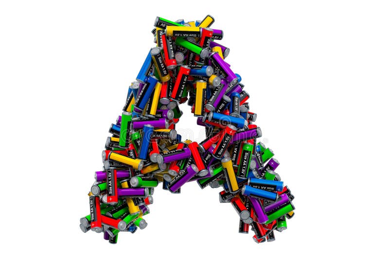 Letter a from Colored AA Batteries, 3D Rendering Stock Illustration ...