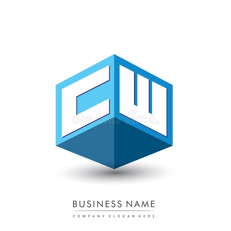 Letter CW Logo in Hexagon Shape and Blue Background, Cube Logo with ...