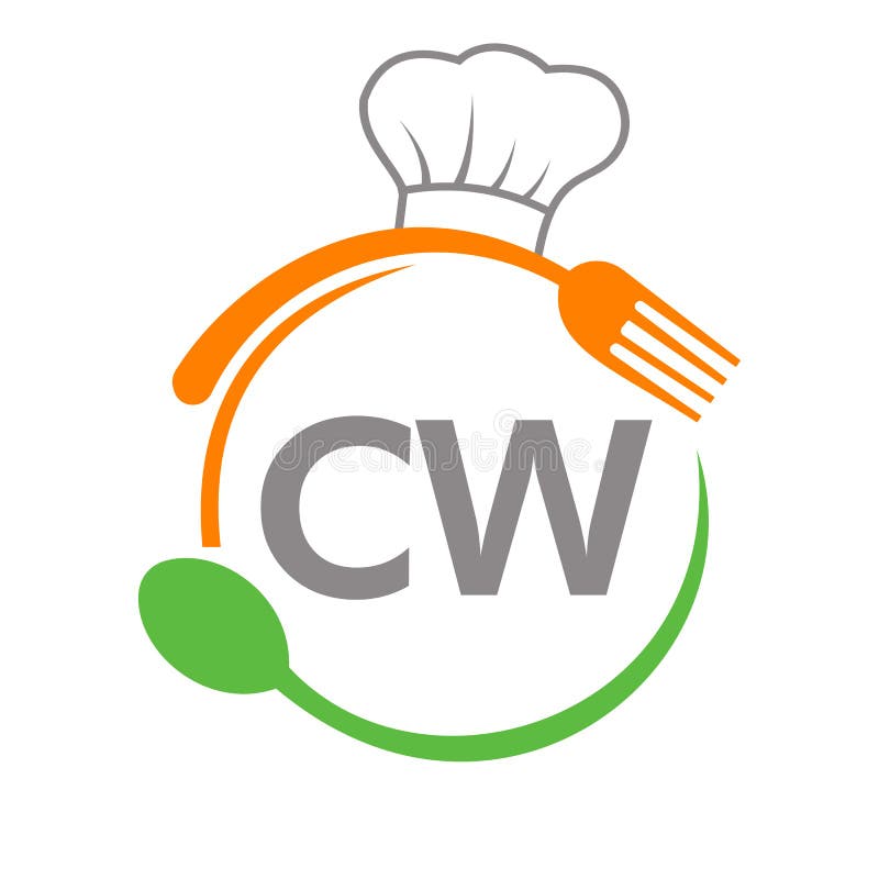 Letter CW Restaurant Logo with Chef Hat Spoon and Fork Template ...