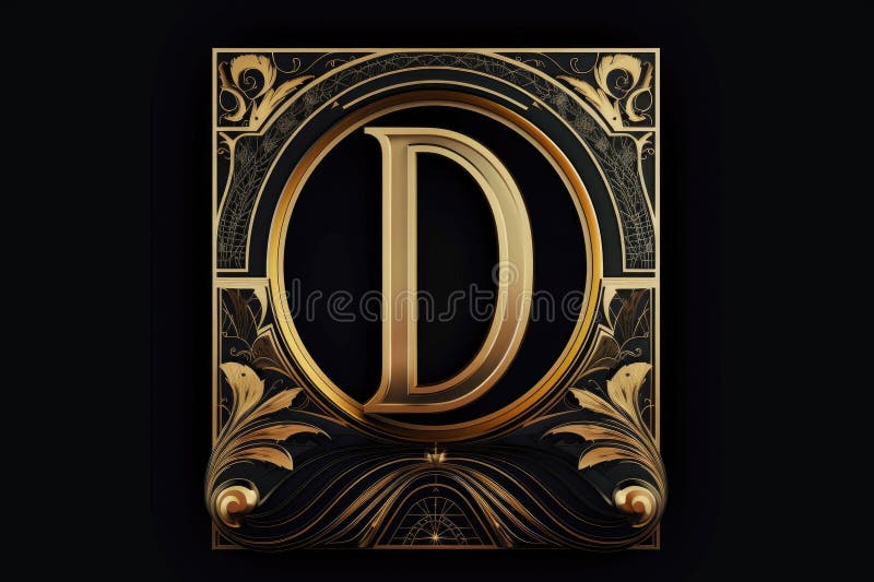 Letter D, Art Deco Style, on Black Background Stock Illustration ...