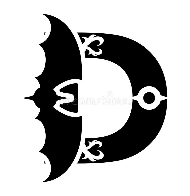 Letter D with Bat Wings, Artistic Image, Alphabet, Black and White ...