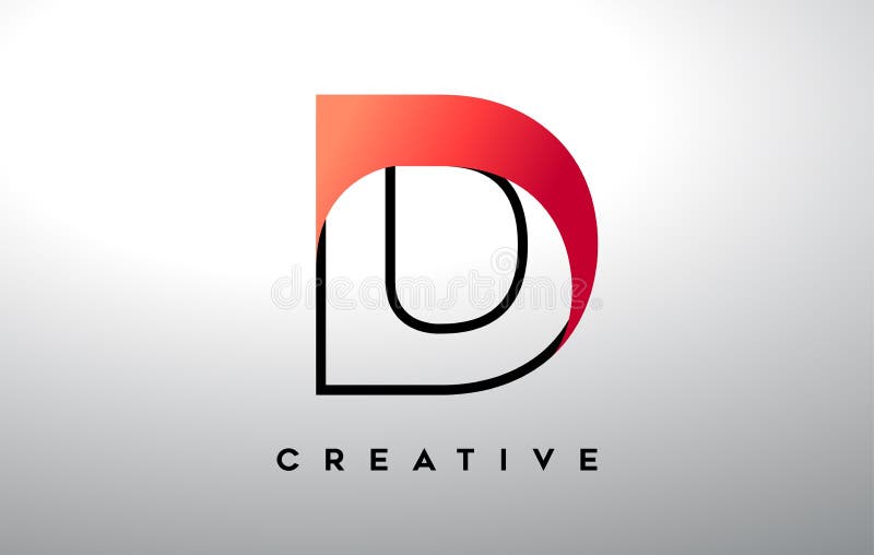 Letter D with Black Outline and Red Gradient Colors. Creative Modern ...
