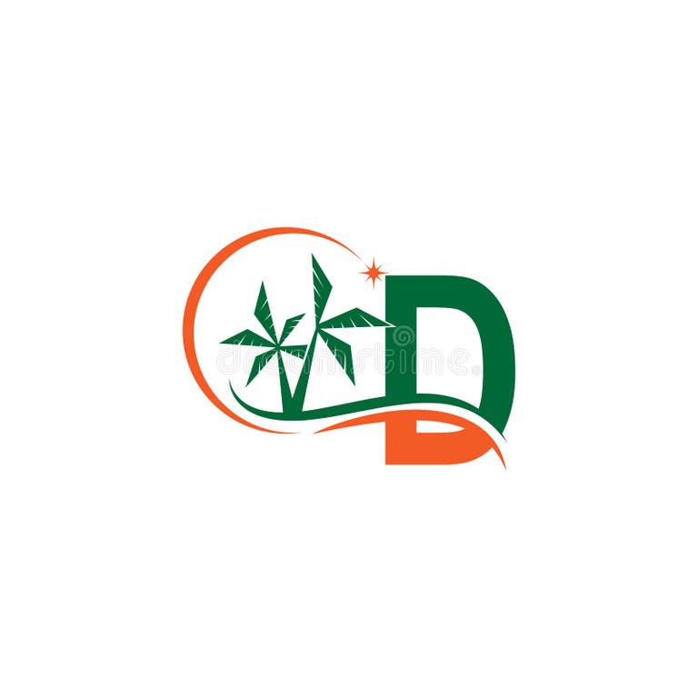 Letter D Blends with Coconut Trees by the Beach at Night Stock ...