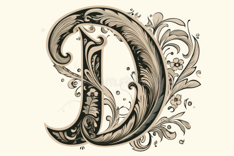 Letter D, Calligraphic Style, on White Background Stock Image - Image ...