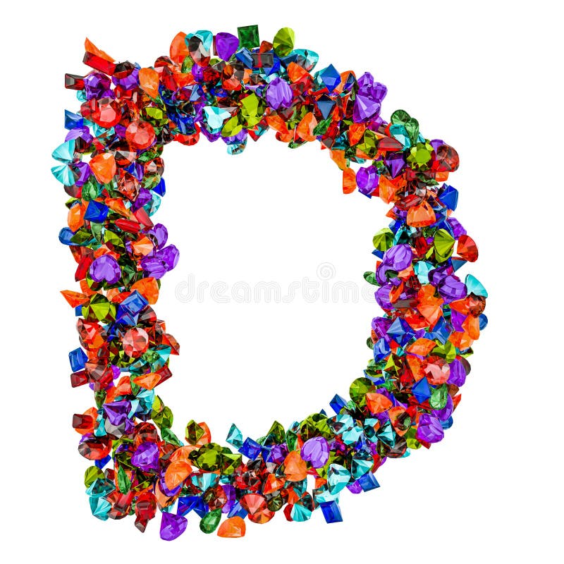 Letter D from Colored Gemstones. 3D Rendering Stock Illustration ...