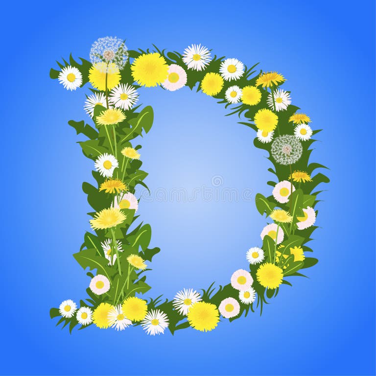 Letter D - Dandelion and Daisy Stock Vector - Illustration of blue ...