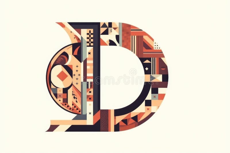 Letter D, Geometric Patterns Style, on White Background Stock ...
