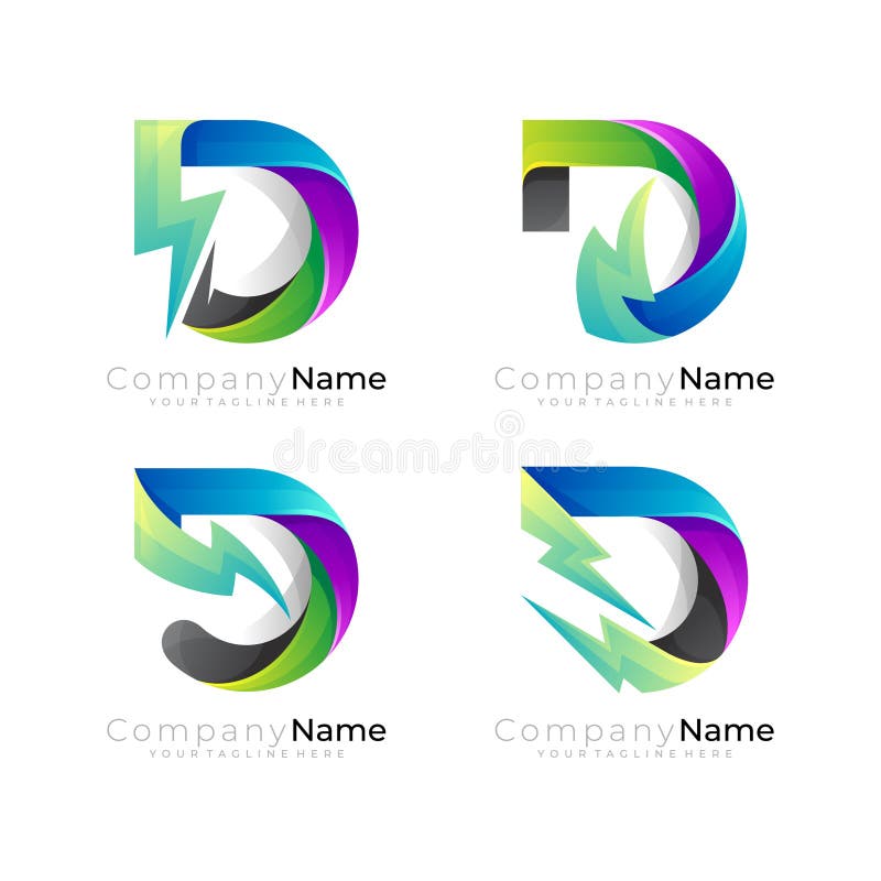 D Logo and Thunder Design Combination, Power Icons Stock Vector ...