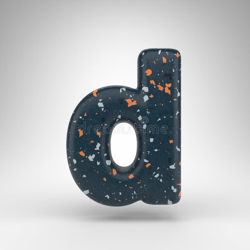 Letter D Lowercase on White Background. 3D Letter with Blue Terrazzo ...