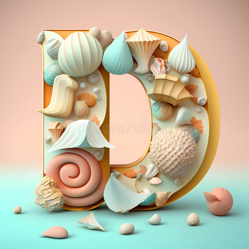 Letter D Made of Seashells. 3d Render Illustration Isolated on ...