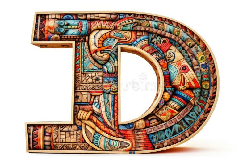 Letter D, Mayan Style, on White Background Stock Image - Image of font ...