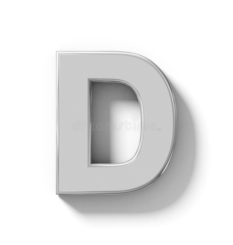 Letter D 3D Silver Isolated on White with Shadow - Orthogonal Pr Stock ...
