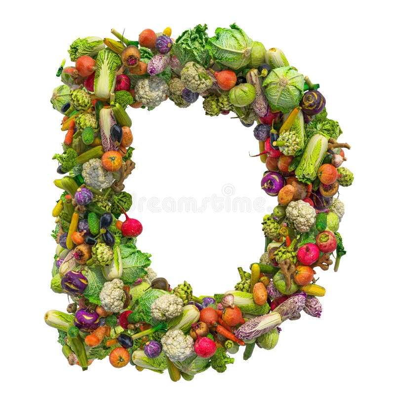 Letter D, Vegetables Font. 3D Rendering Stock Illustration ...